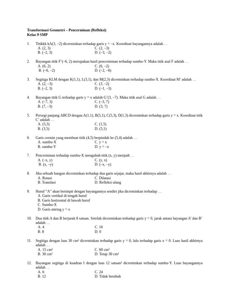 Pencerminan Geometri Kelas 9 SMP | PDF