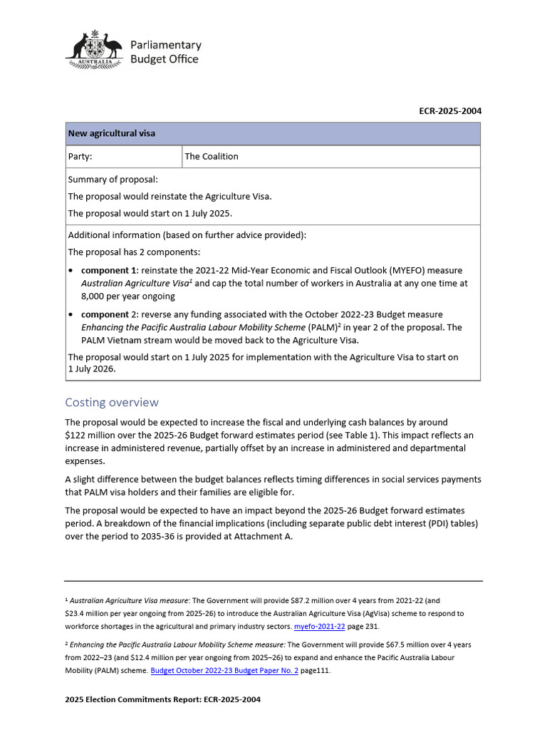 PBO ECR 2025 2004 New Agricultural Visa | PDF | Budget | Revenue