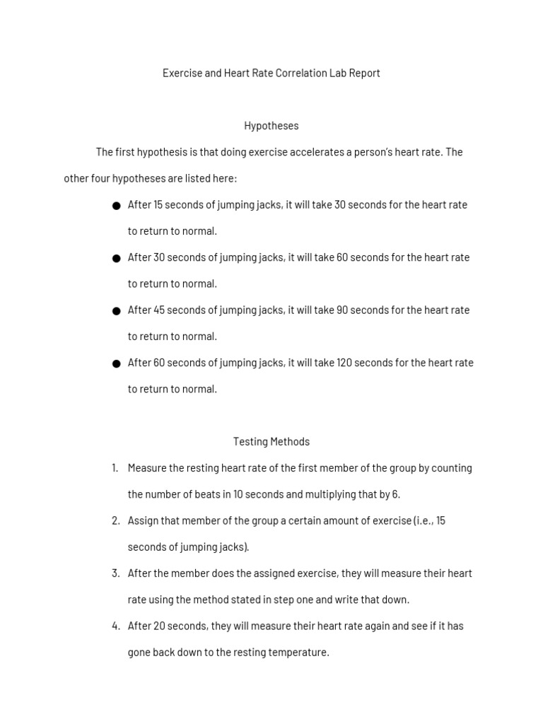 Exercise Impact on Heart Rate Lab Report | PDF | Heart Rate | Heart