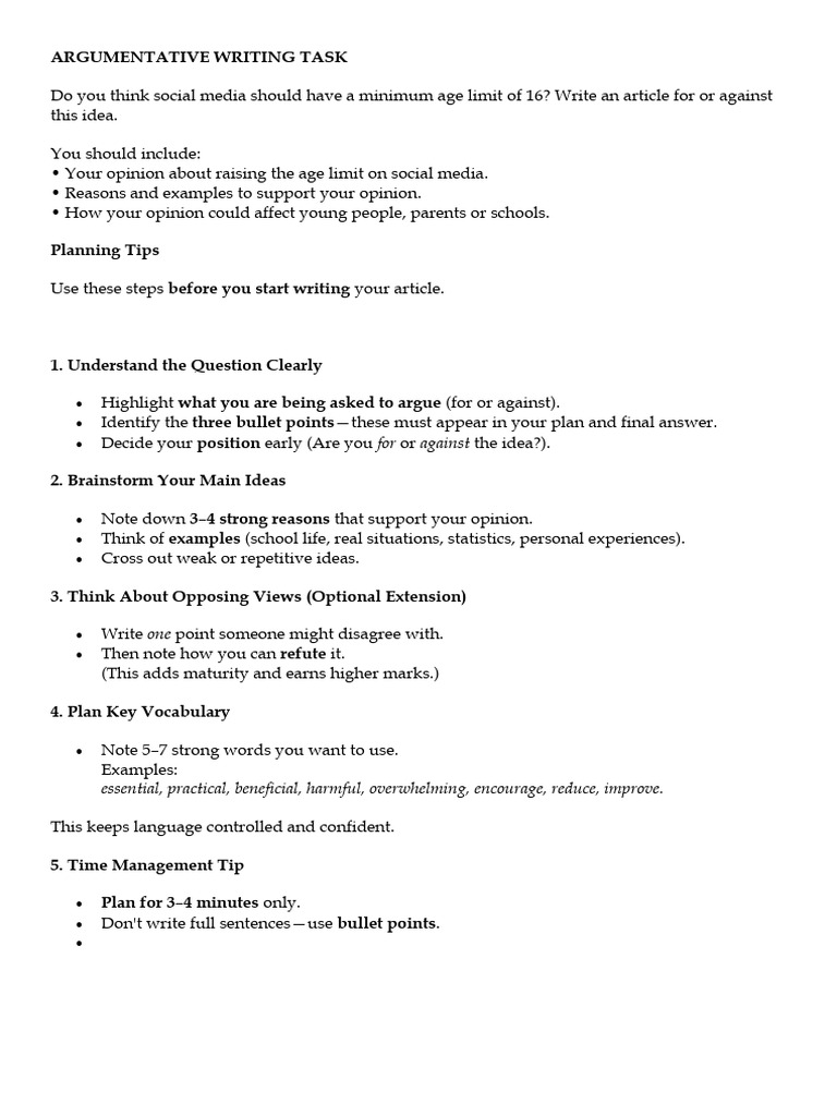 Argumentative Writing Task | PDF
