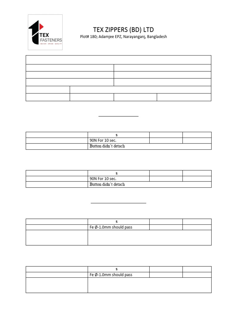 In-House Test Report for Shank Button | PDF | Softlines (Retail ...