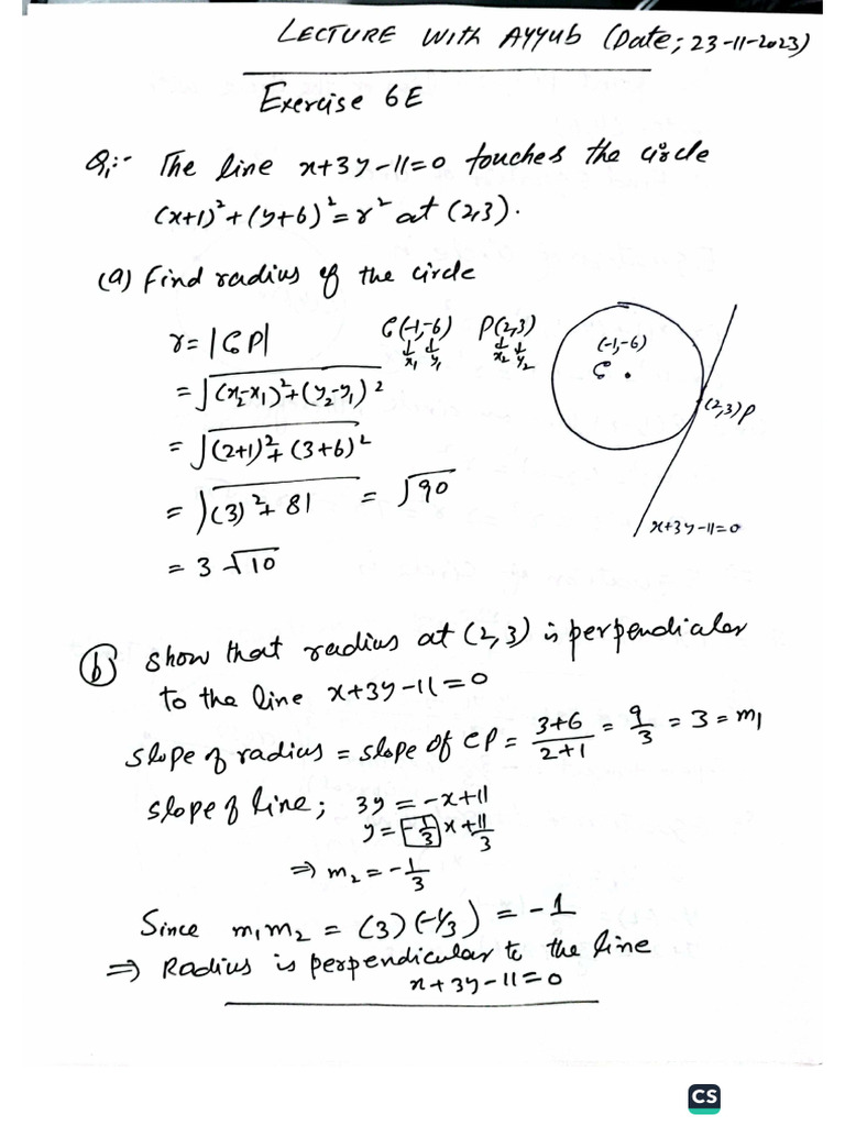 Class Notes (Tangent Line on Circle) | PDF