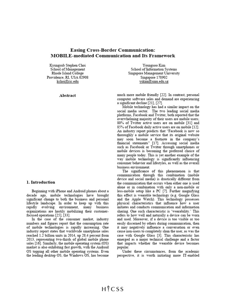 Easing Cross Border Communication Mobile Mediated 4gd4lw6uaz | PDF
