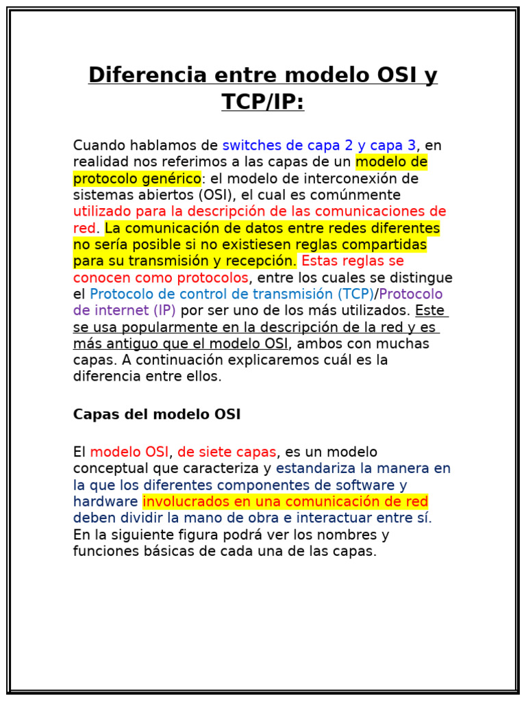 Diferencia Entre Modelo OSI y TCP | PDF | Modelo osi | Protocolos de ...