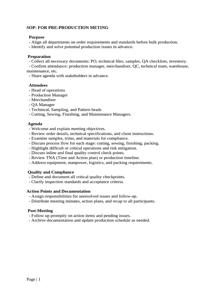 Pre-Production Meeting SOP Guide | PDF