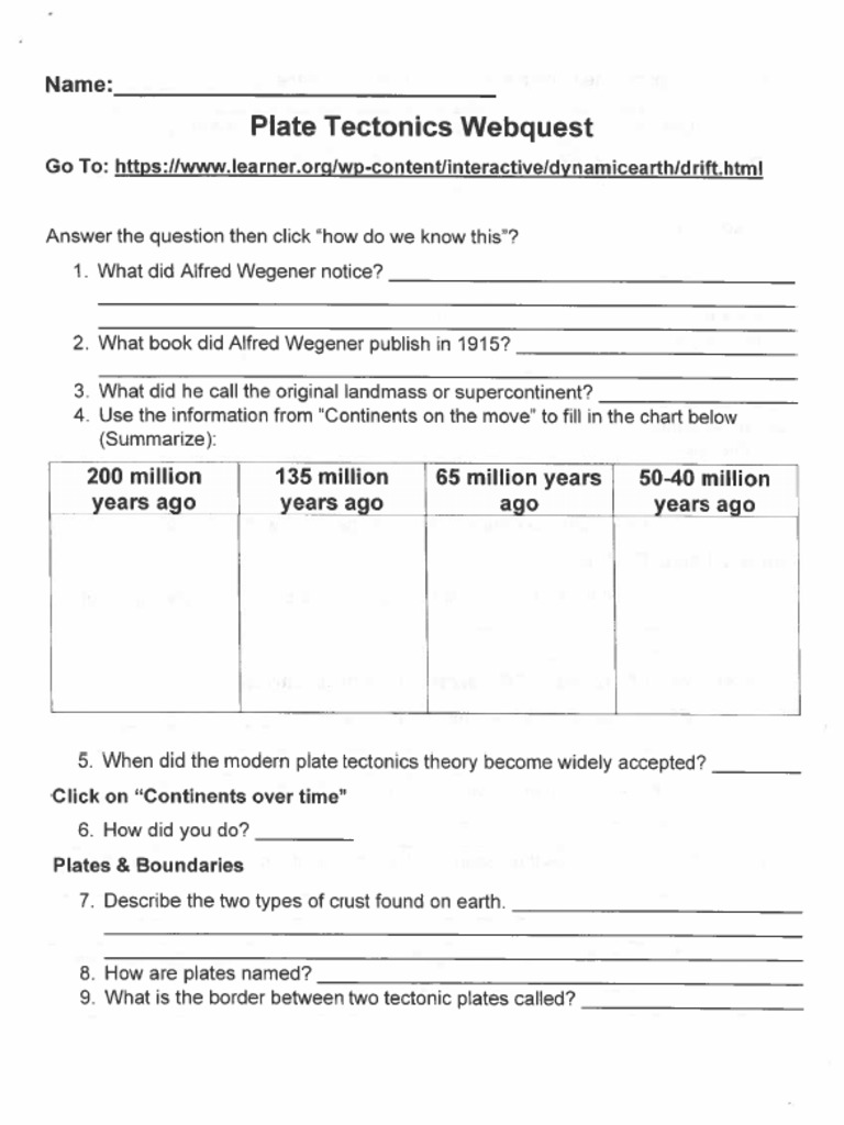 Plate+Tectonics+Webquest | PDF