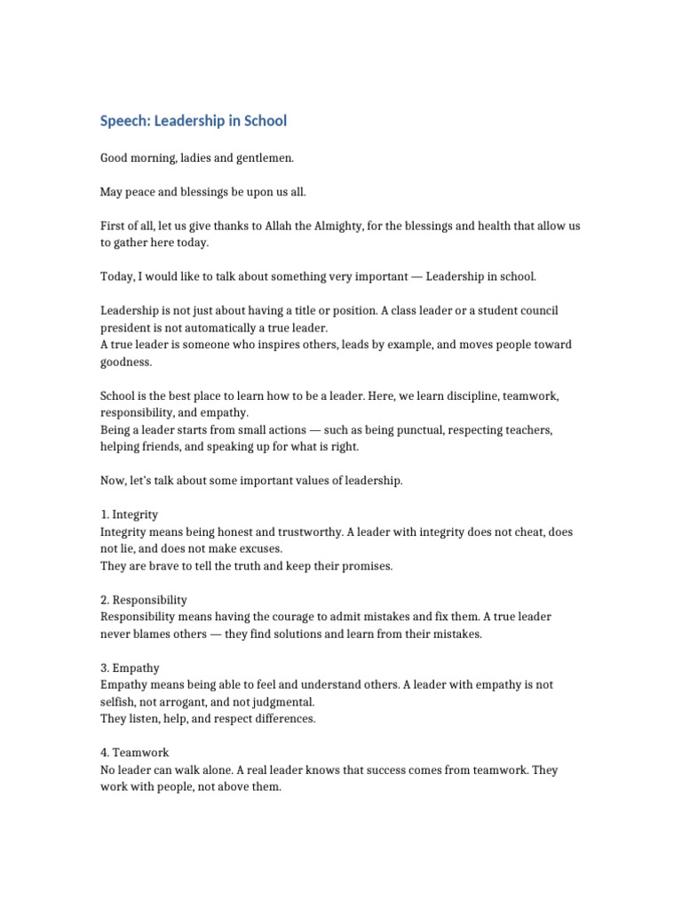 Leadership Speech English | PDF