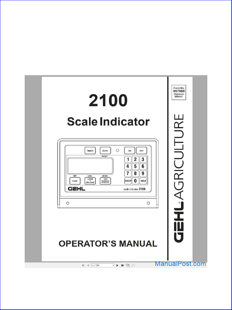 Gehl Scale Indicator 2100 Operators Manual 907560a | PDF