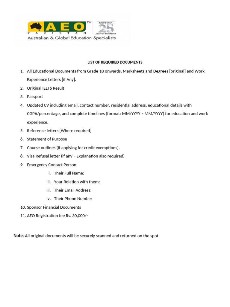 Essential Documents for Application Process | PDF