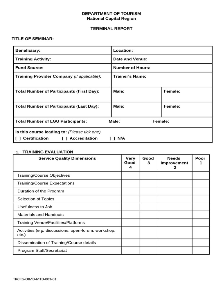6 TRCRG Oimd MTD 003 01 Terminal Report | PDF | Evaluation