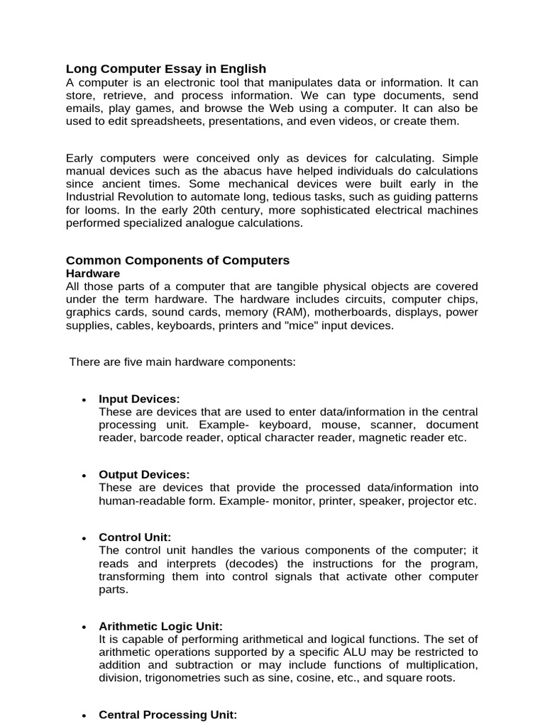 Long Computer Essay in English | PDF | Computer Hardware | Computer Science