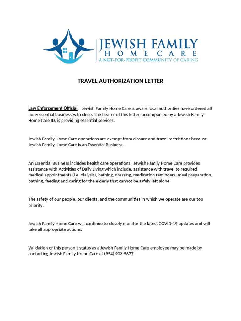 Essential Travel Authorization Letter | PDF