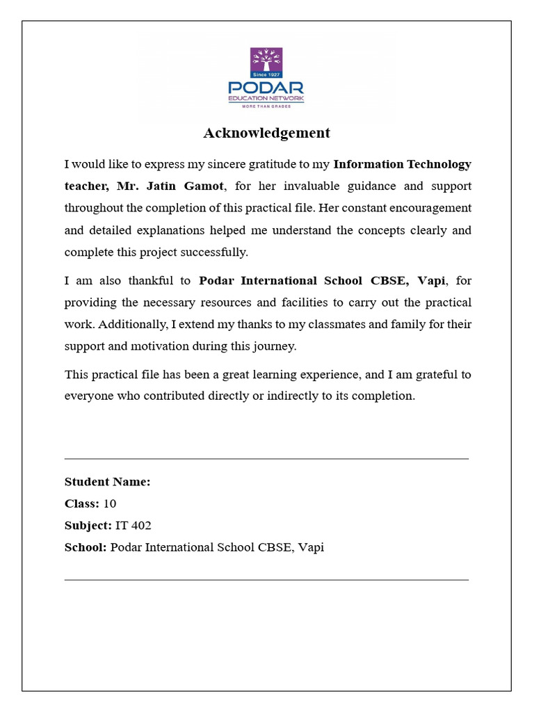 Acknowledgement I.T | PDF