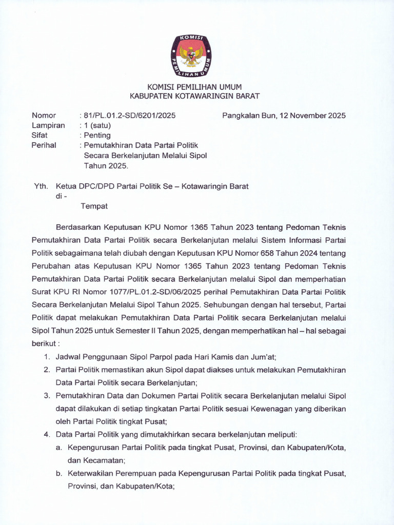 81 SD - Pemutakhiran Data Parpol Melalui Sipol | PDF