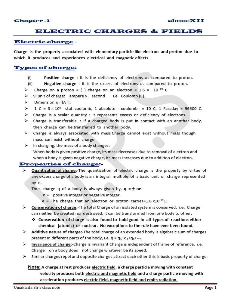 Electric Charges and Fields Notes | PDF | Electric Charge | Electron