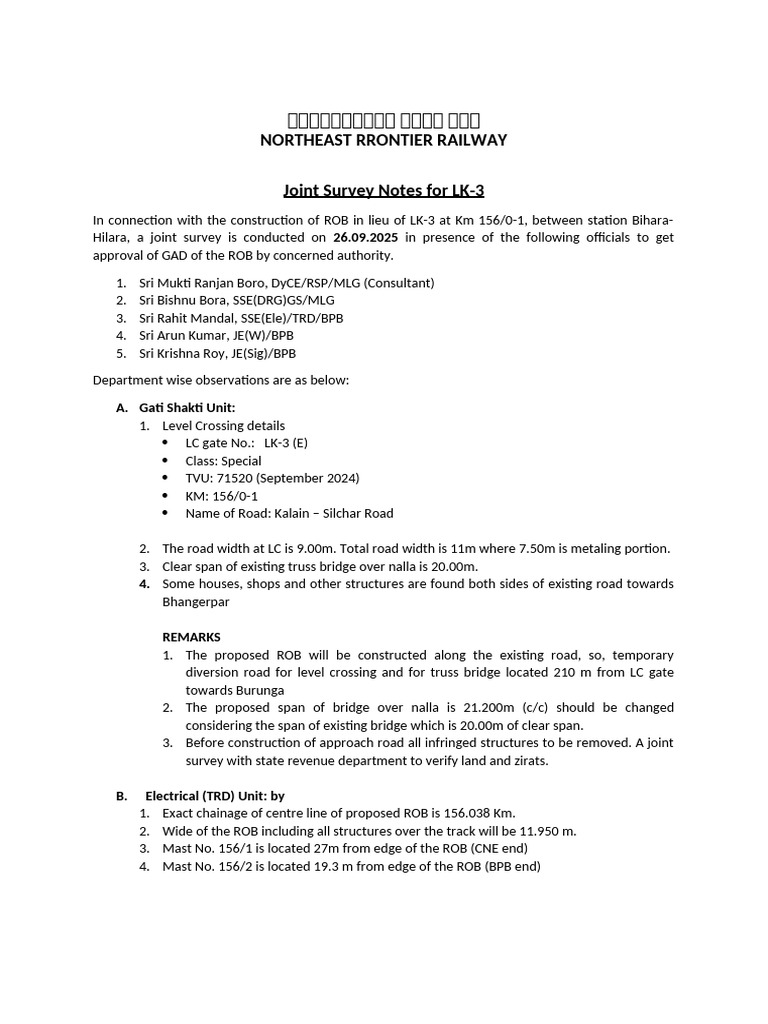 Joint Survey Note LK-3 | PDF | Land Transport | Transport
