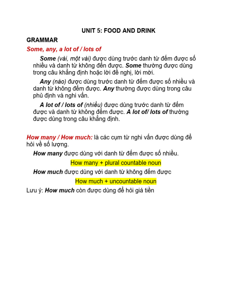 Unit 5 Food and Drinks | PDF