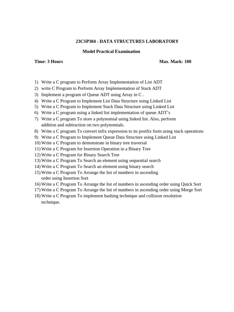 C Programs for Data Structures Lab | PDF