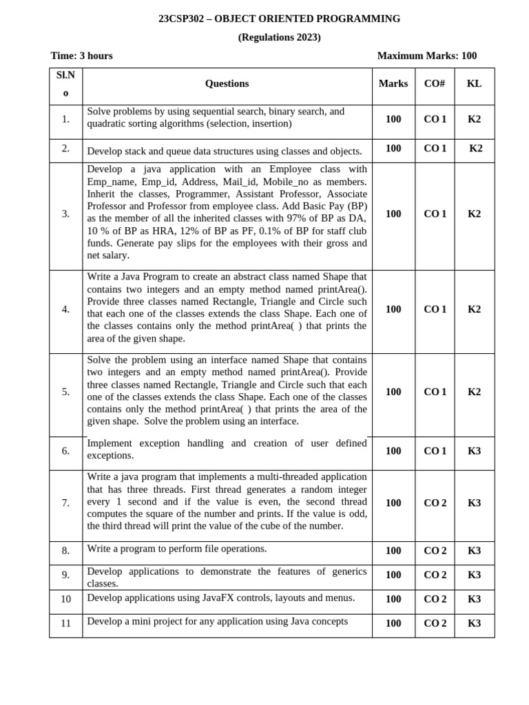 OOps QP Set | PDF | Class (Computer Programming) | Method (Computer ...