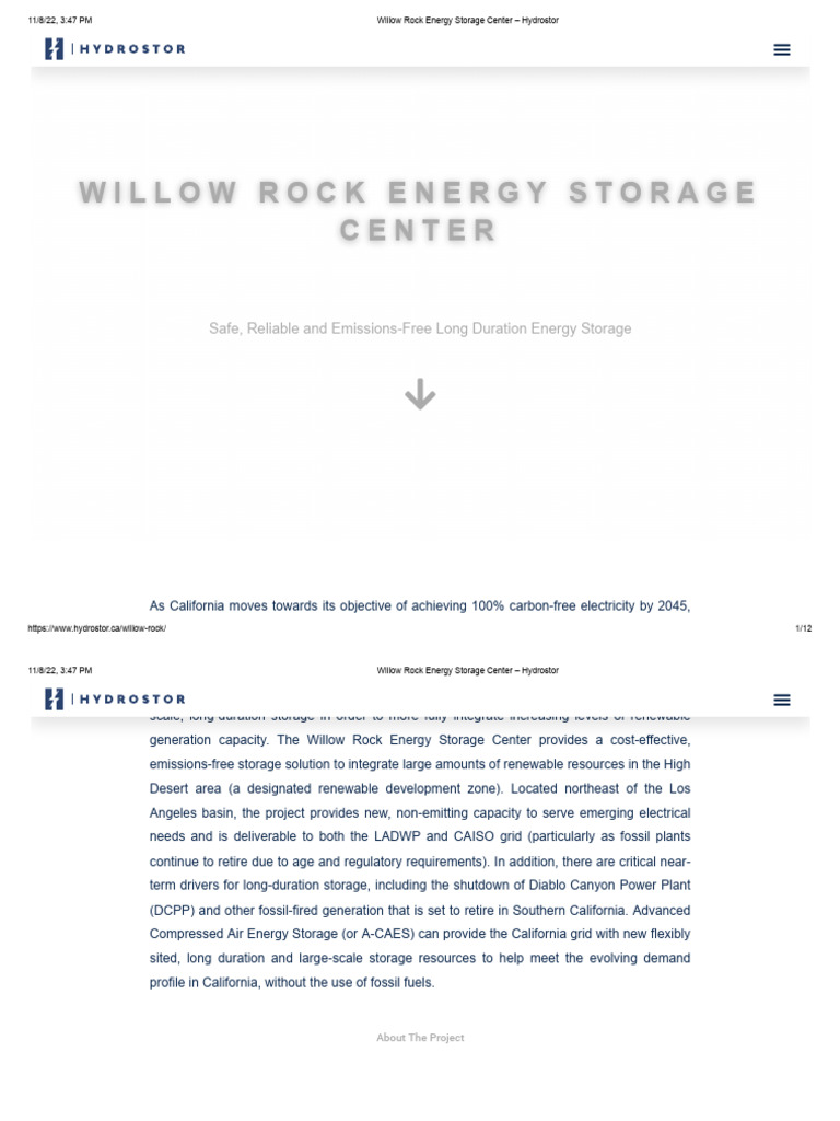Willow Rock Energy Storage Center Overview | PDF | Wind Power ...