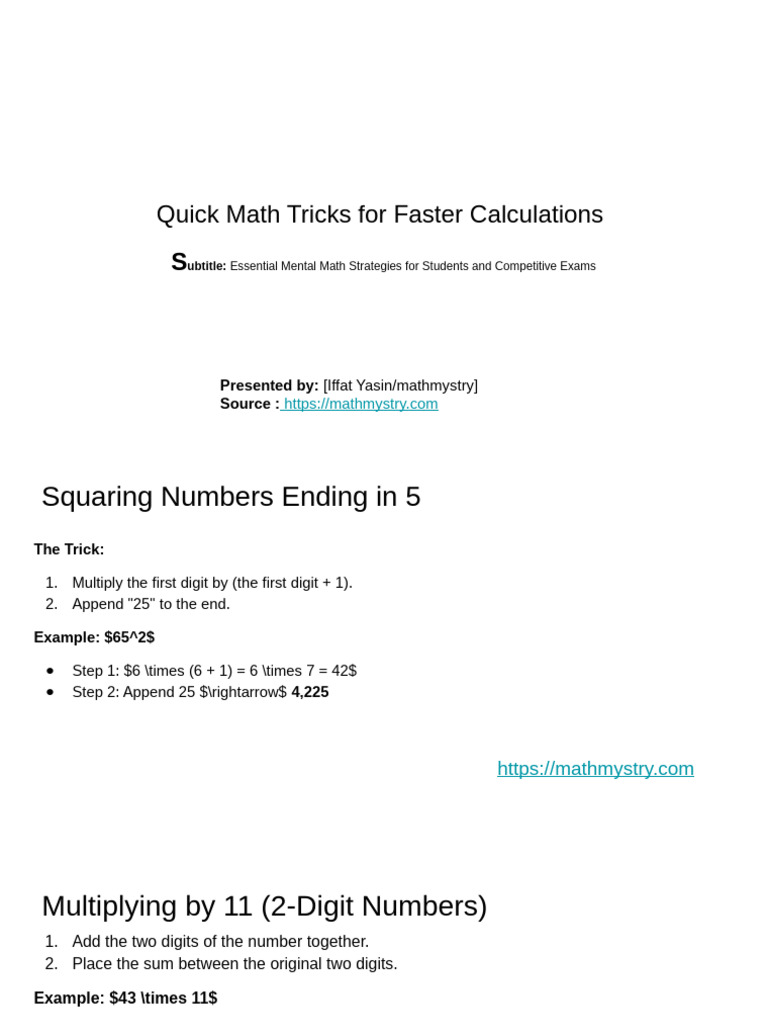 Quick Math Tricks for Faster Calculations | Easy Methods for Students ...