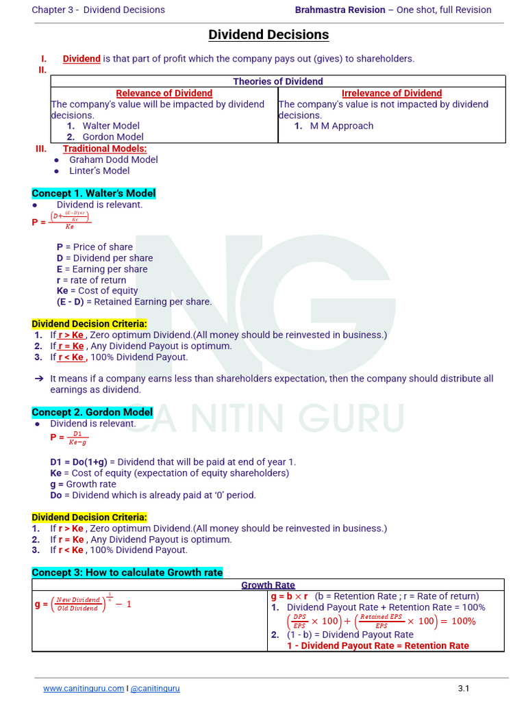 03 Dividend Decisions Brahmastra Revision by CA Nitin Guru | PDF ...