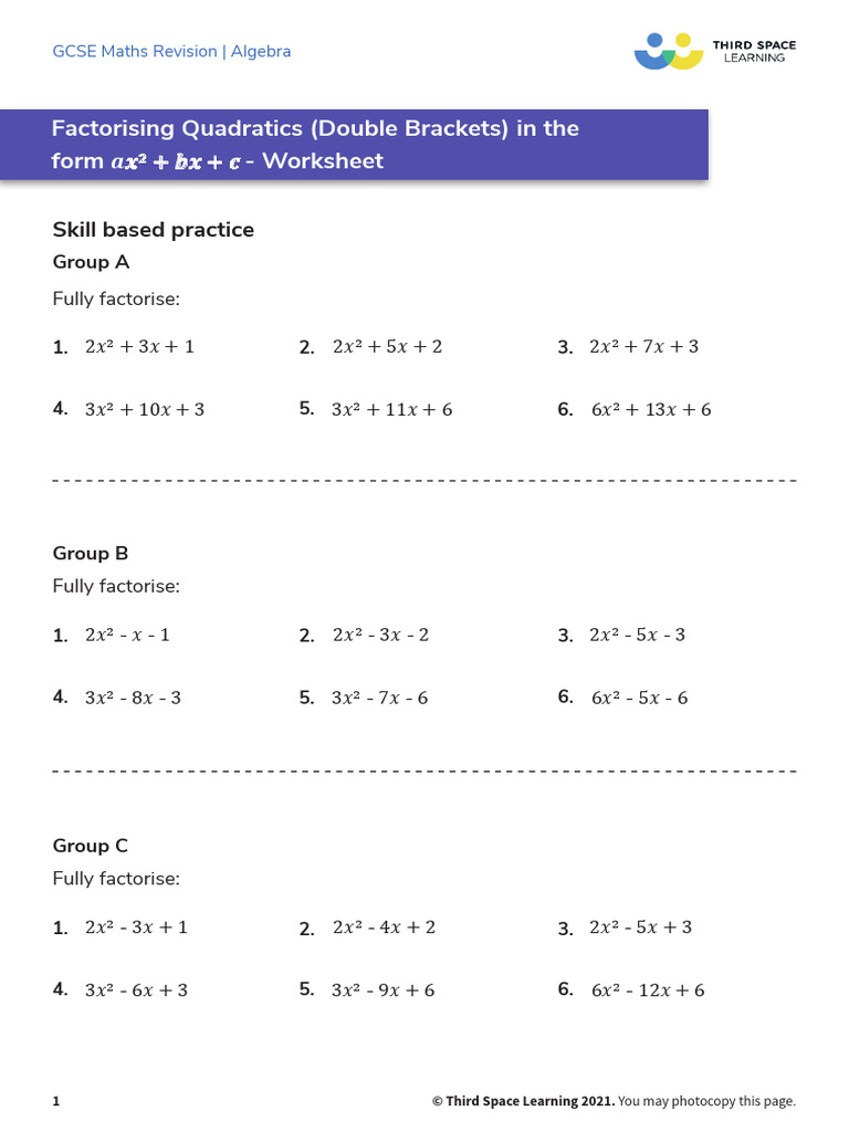 GCSE Maths Revision Factorising Quadratics (Double Brackets - Ax2 + BX ...