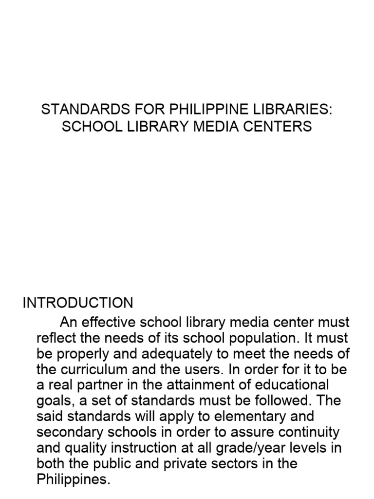 Philippine School Library Standards | PDF | Libraries | School Library
