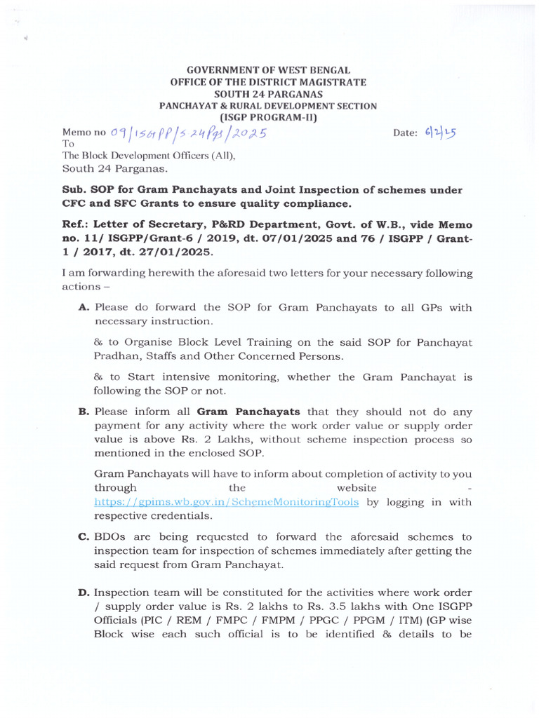 SOP For GP and Joint Inspection of Schemes Under CFC and SFC - S24Pgs | PDF