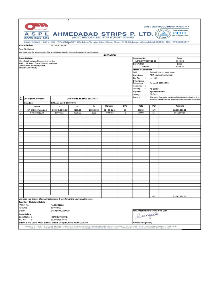Gala Precision Engineering Limited - OFF - 01.10.25 | PDF