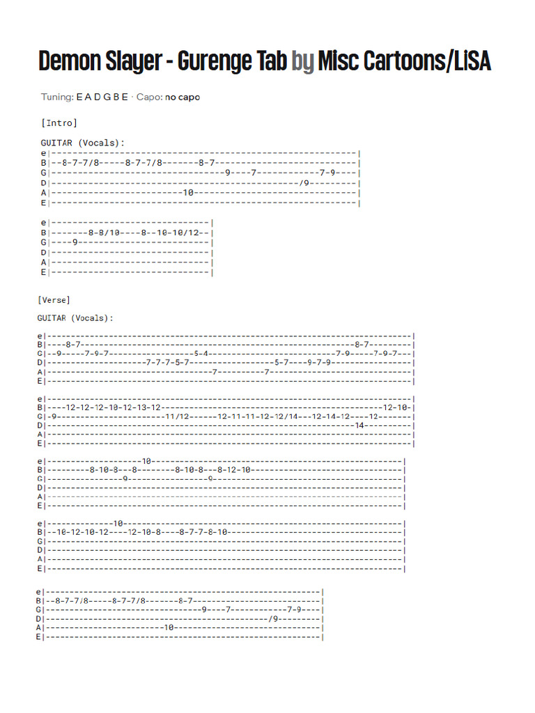 Demon Slayer Guitar Tabs | PDF