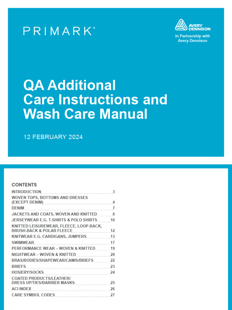 Additional Care Instructions and Wash Care Manual March 2024 | PDF ...