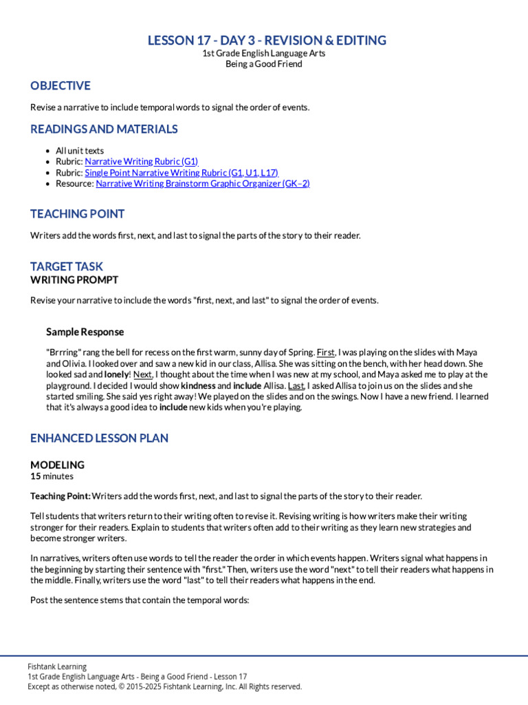 g01 Fishtank Ela Unit 1 Lesson 17 - Revision & Editing | PDF | English ...