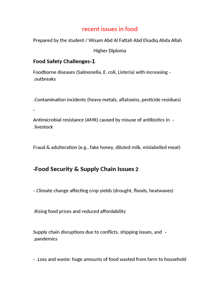 Current Food Safety and Security Issues | PDF