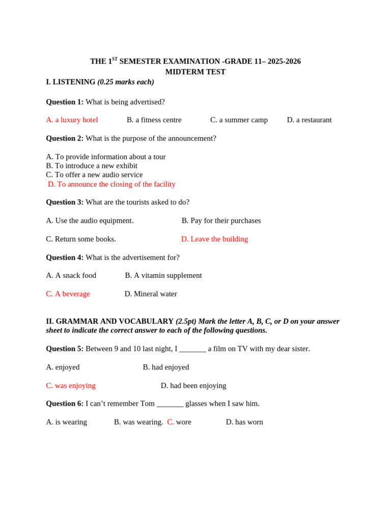 Grade 11 Midterm Exam 2025-2026 | PDF