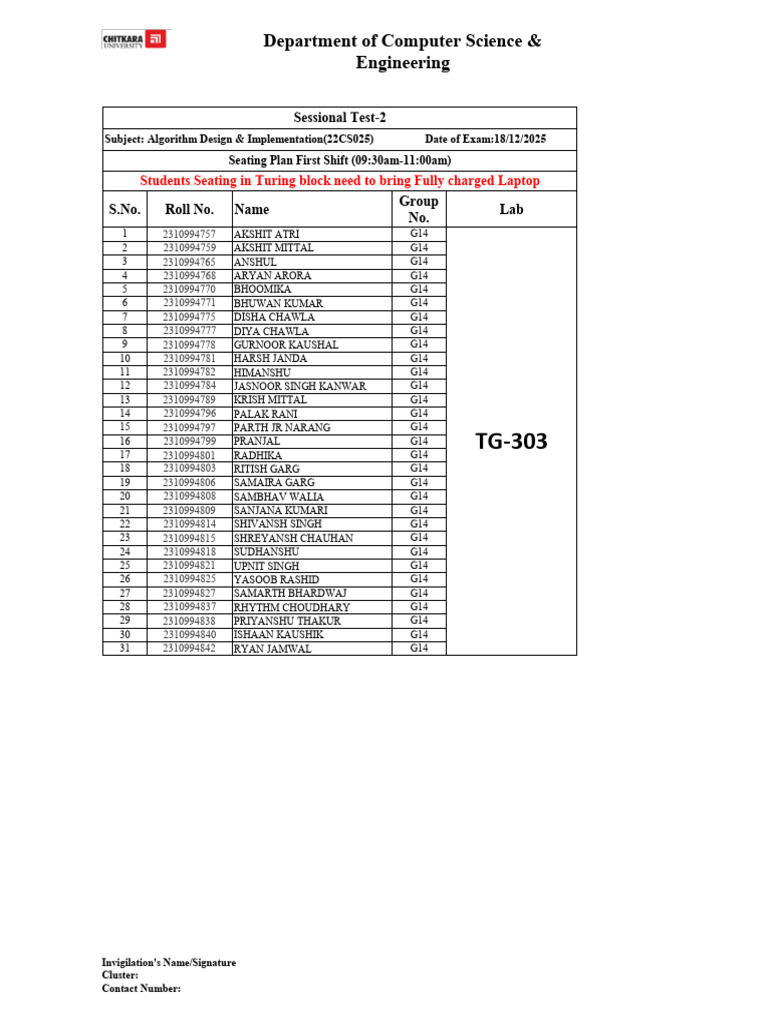 Circular 20251217114455 Seating Plan of Adi St-2(First Shift) | PDF ...