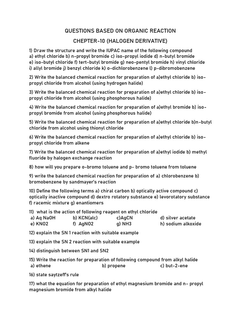 Questions Based on Organic Reaction | PDF | Organic Chemistry | Chemistry