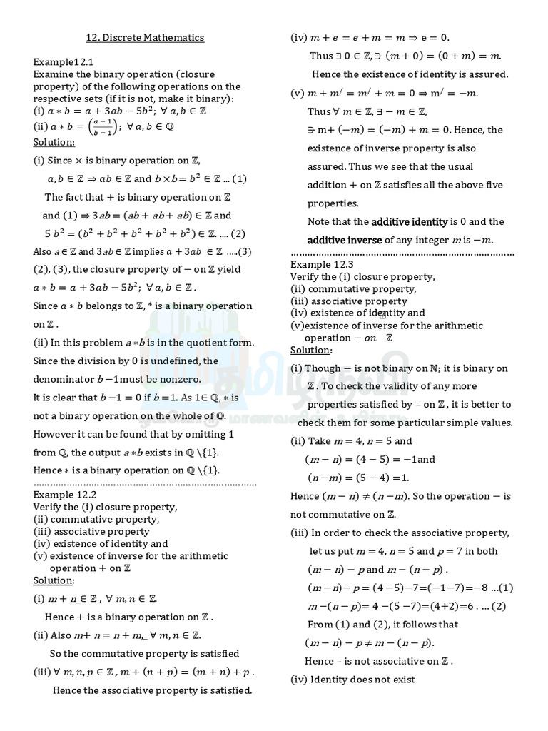 12th Maths Study Material Chapter 12 Notes (Discrete Mathematics) EM ...