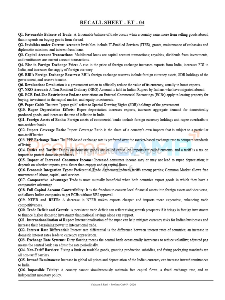 Recall Sheet - Et - 04 | PDF | Exchange Rate | Exports