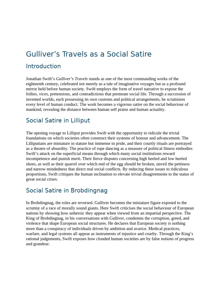 Gulliver's Travels: A Social Satire Analysis | PDF | Gulliver's Travels ...