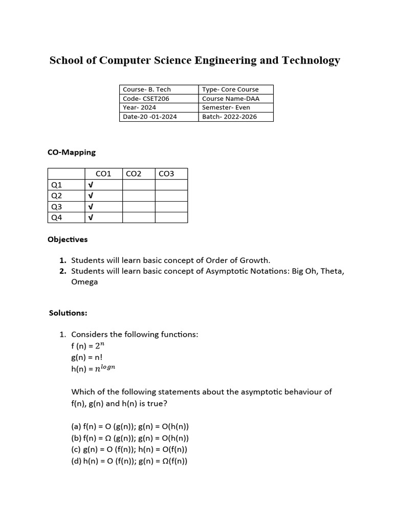 Tutorial Week-2 Set-4 Solution | PDF