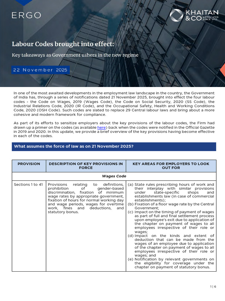 Overview of India's New Labour Codes | PDF | Employment | Labour Law