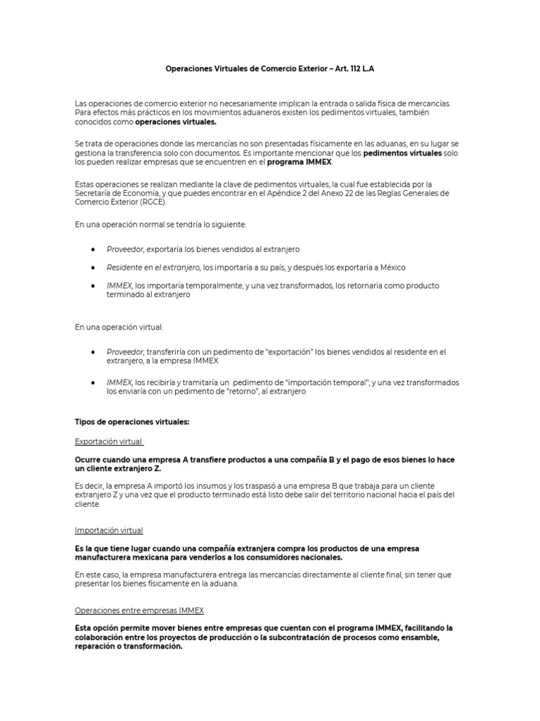Operaciones Virtuales de Comercio Exterior | PDF | aduana | El comercio ...