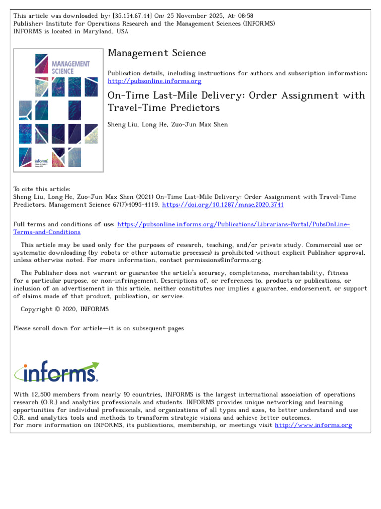 Paper 3 Liu Et Al 2020 on Time Last Mile Delivery Order Assignment With ...