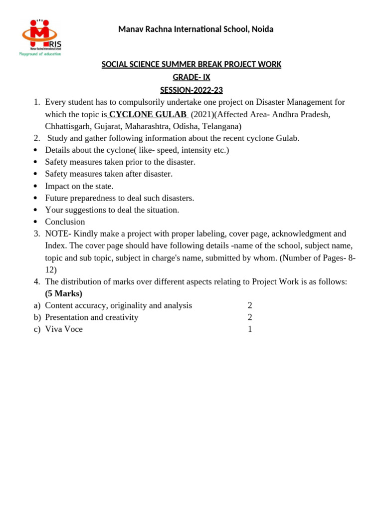 Cyclone Gulab Project for Grade IX | PDF