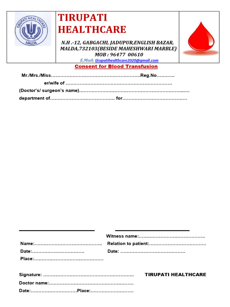 Blood Transfusion Consent Form | PDF