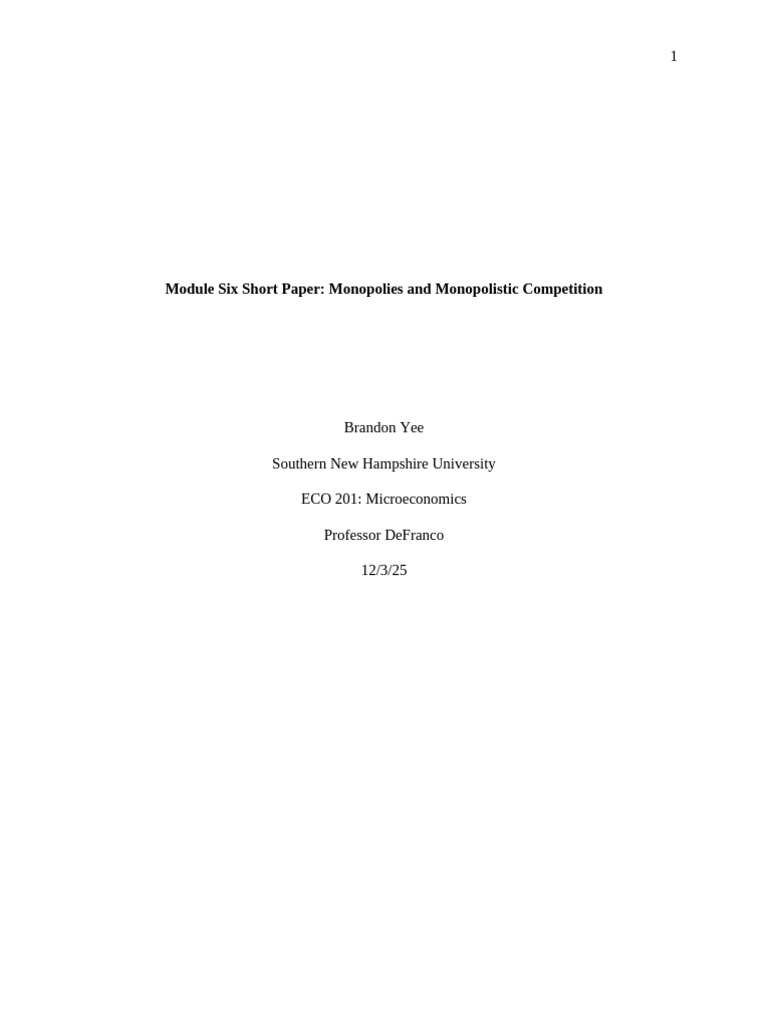 ECO 201 Module Six Short Paper Template | PDF | Monopoly | Profit ...