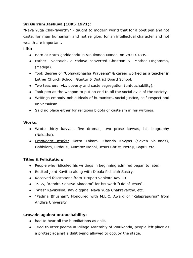 Legacy of Dalit Poets in Andhra Pradesh | PDF