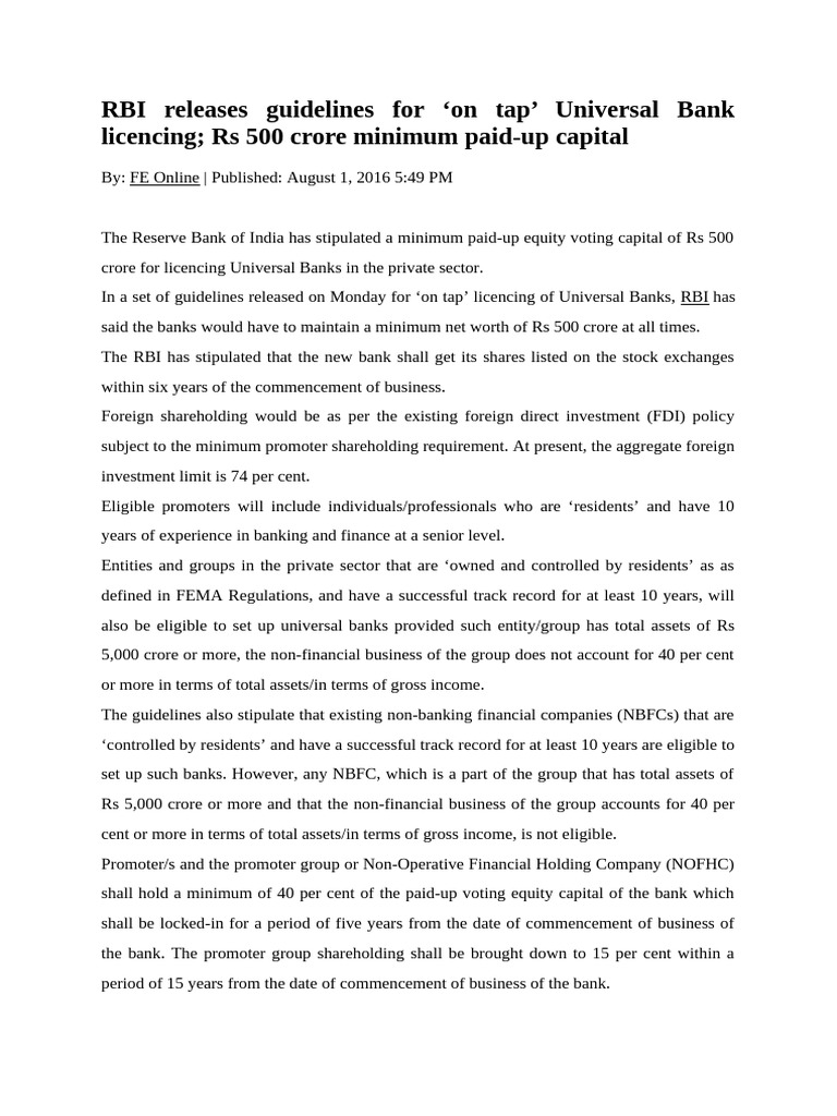 1. Universal Banking | PDF | Banks | Reserve Bank Of India