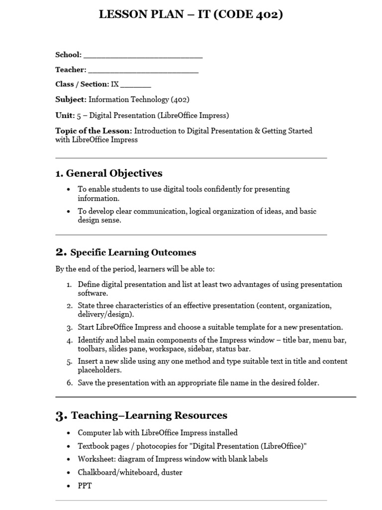 Digital Presentation Class 9 IT 402 Lesson Plan | PDF | Microsoft Power ...